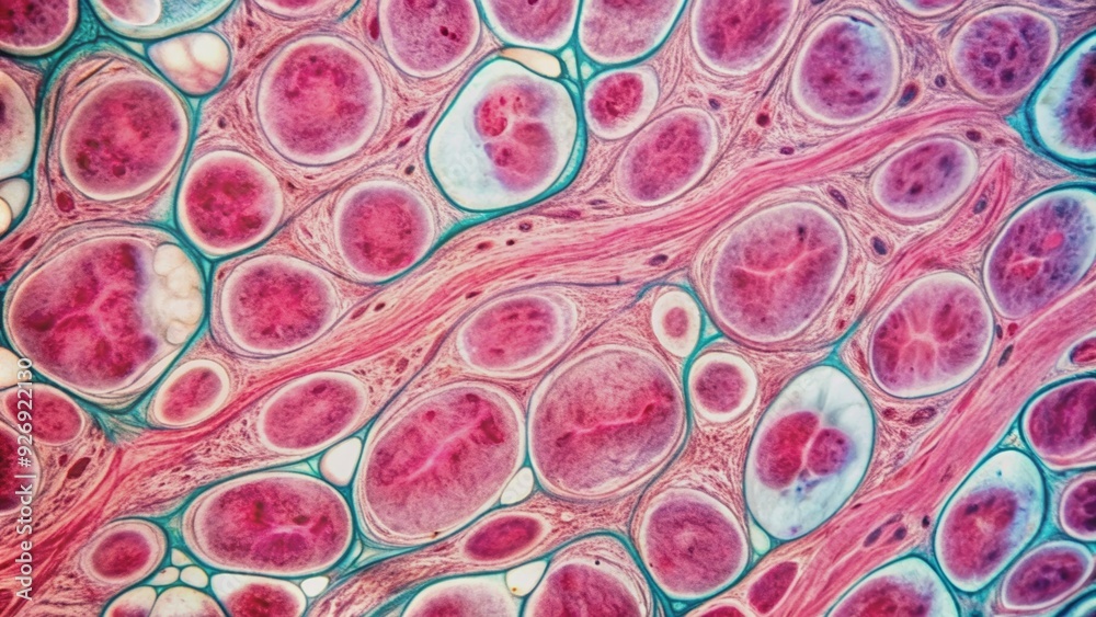 Human fat tissue under microscope view for physiology education ...