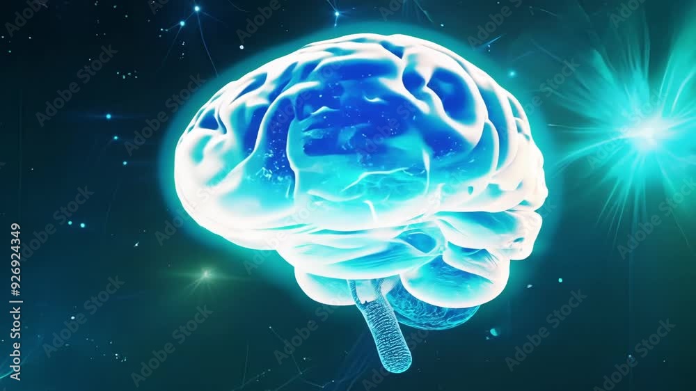 An animated representation of a brain highlighting neural connections ...