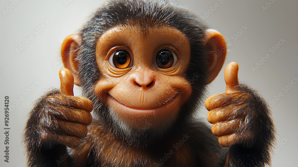 Happy smiling funny ginger monkey cartoon character in 3d design style ...