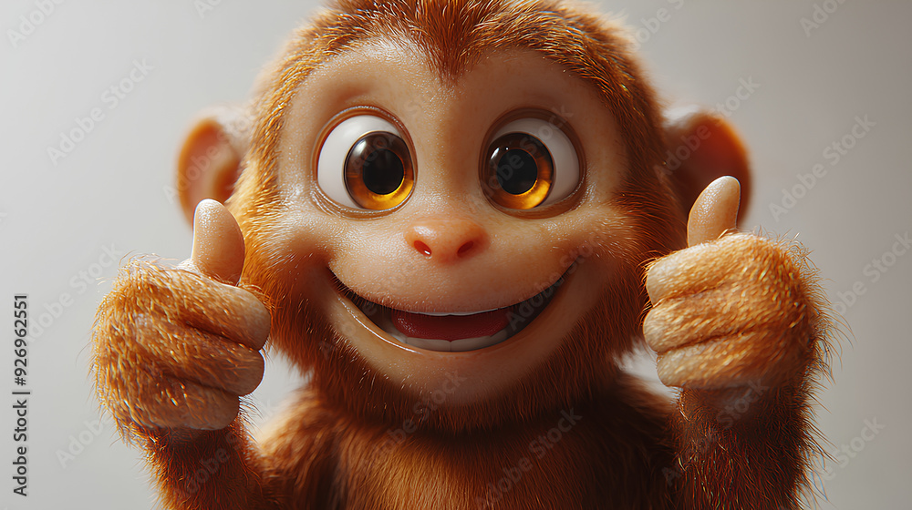 Happy smiling funny ginger monkey cartoon character in 3d design style ...