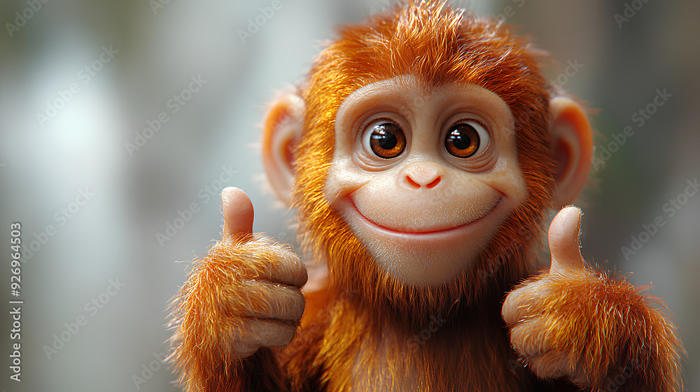 Happy smiling funny ginger monkey cartoon character in 3d design style ...
