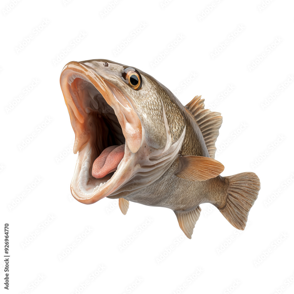 Red Drum fish jumping out of the water with a wide open mouth showing ...