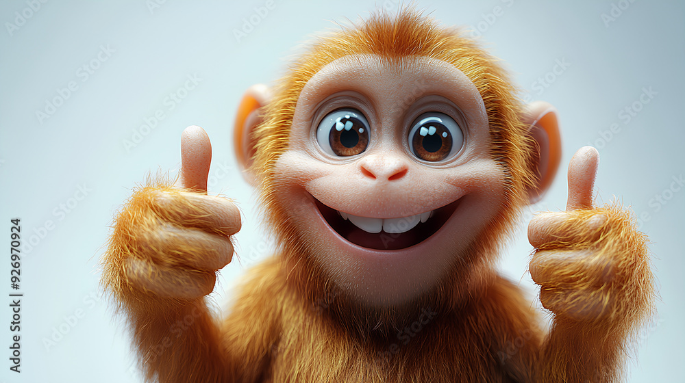 Happy smiling funny ginger monkey cartoon character in 3d design style ...