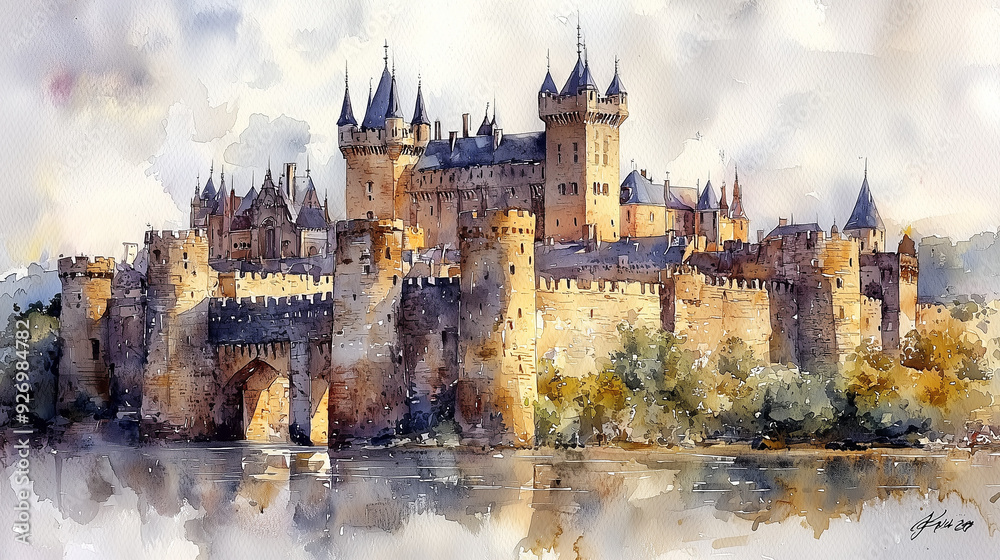 Watercolor Castle: A breathtaking watercolor painting captures the ...