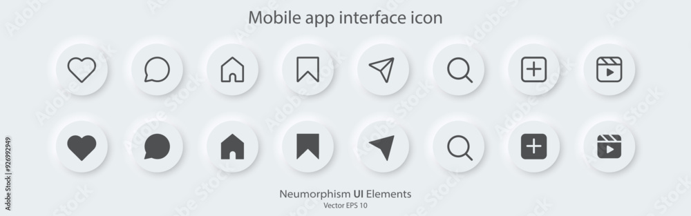 Social media icons set. Flat and line icon. A set of round buttons with symbols. 3D Neumorphism ...