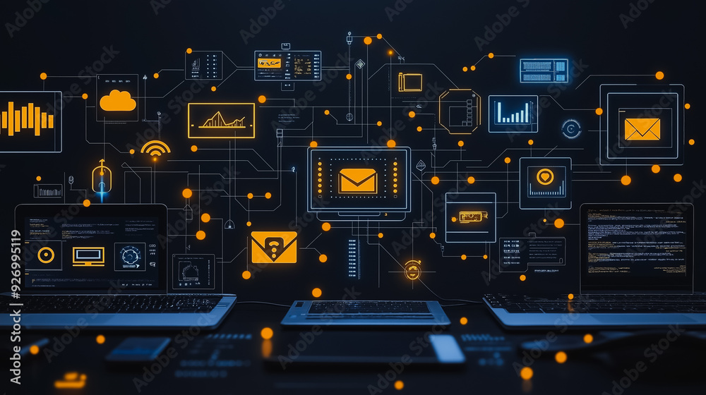 Effective communication in a digital world with connected devices Stock ...