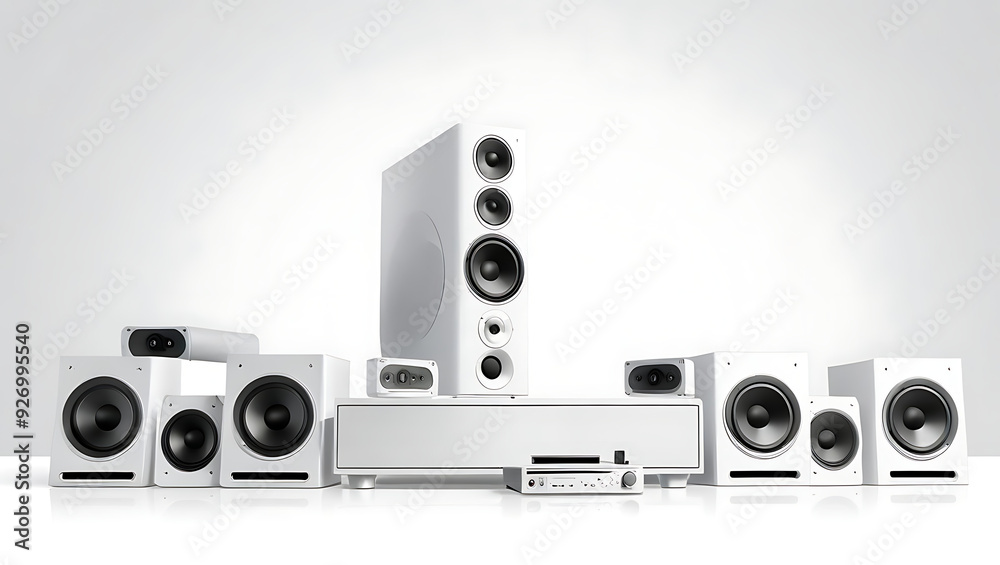 A loudspeakers for music and sound surround home theatre system placed ...