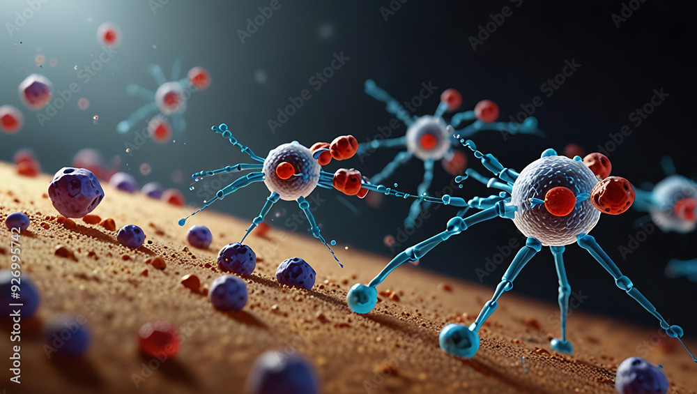 An illustration of nanobots at work within the human body, targeting ...