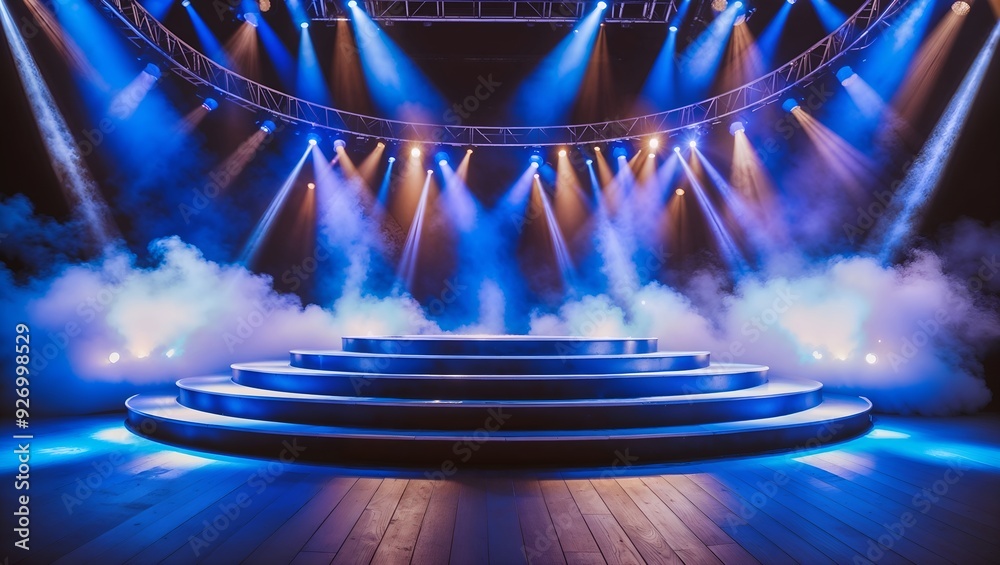 Dynamic Theater Stage with Symmetrical Lighting, Vibrant Blue ...