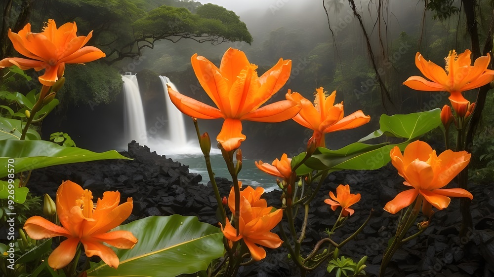 The African Tulip trees (Spathodea campanulata) with their orange ...