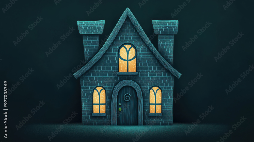 Realistic Haunted House with a Curved Roof, Glowing Windows, and ...