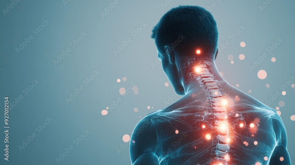 A detailed illustration of the musculoskeletal system with highlighted ...