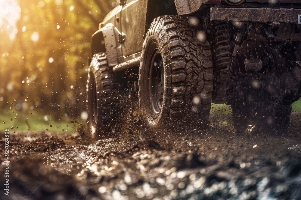 Off-Road Adventure: Rugged Vehicle Traversing Muddy Terrain with ...