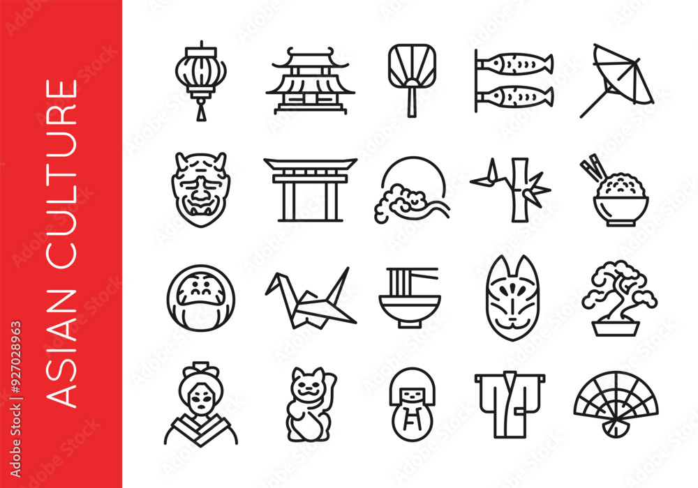 Asian Culture icons. Set of 20 Asian Culture trendy minimal icons ...