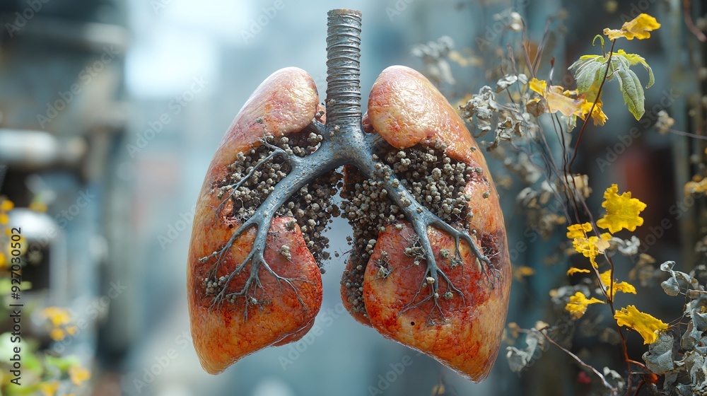 3D Lungs with Asbestos Exposure: A detailed rendering showing the ...