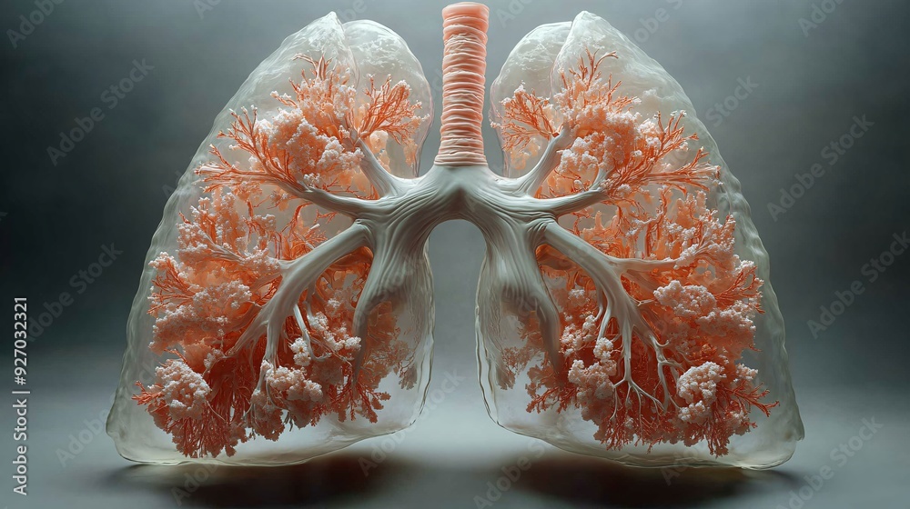 Cross-Sectional View of Human Lungs: A 3D cross-section of the lungs ...