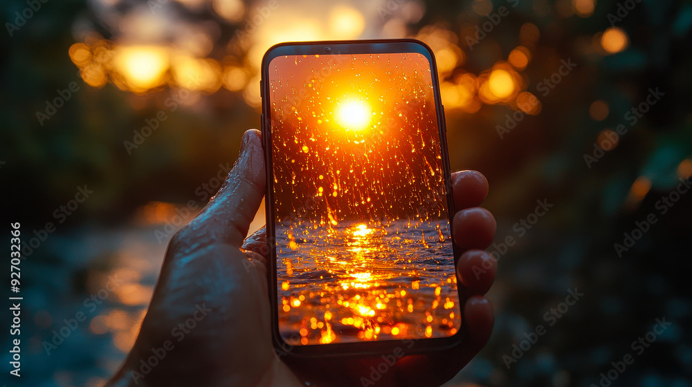 Hand Holding Smartphone Displaying High Temperature Weather Amidst ...