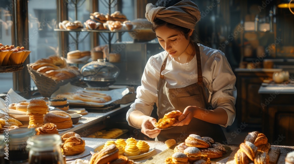 professional pastry decorator at work , baker creating beautiful ...