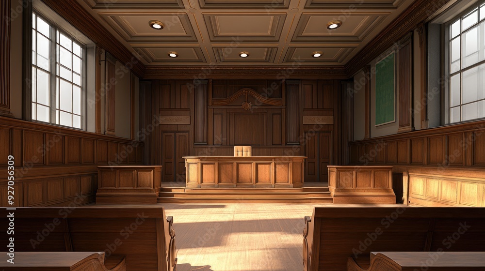 Interior of an empty courtroom, showcasing the traditional design and ...
