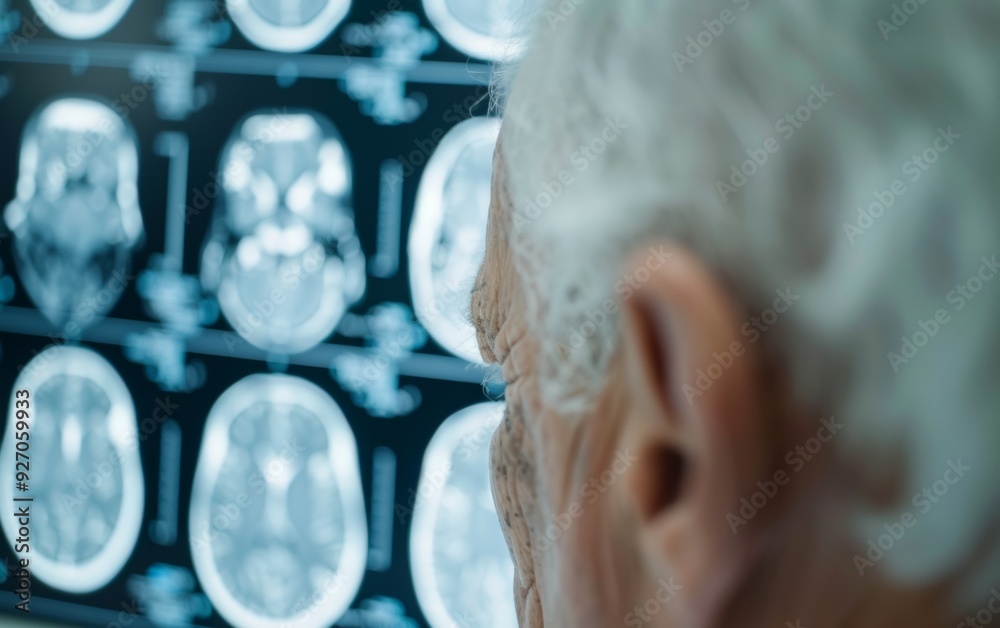 Elderly Male Alzheimers Patient with Family Reviewing MRI Brain Scan ...
