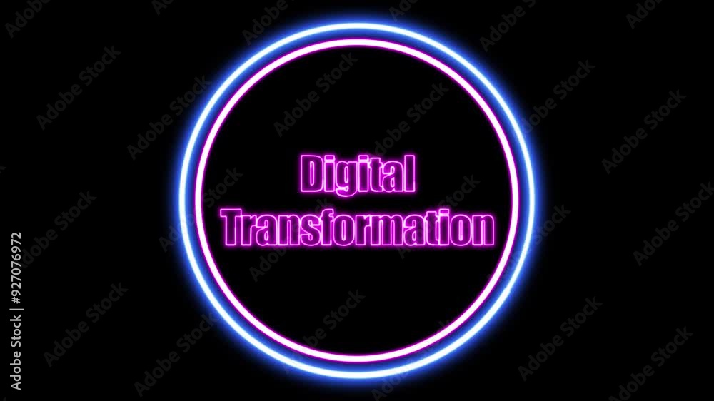 Digital Transformation Text Animation with Neon Glow Lines on Black ...