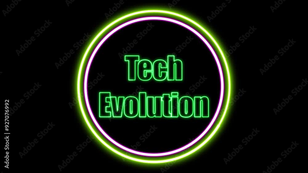 'Tech Evolution' Text Animation with Neon Glow Line on Black Background ...
