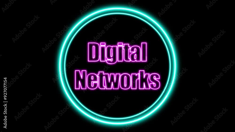 Neon Glow Text Animation of 'Digital Networks' on Black Background ...