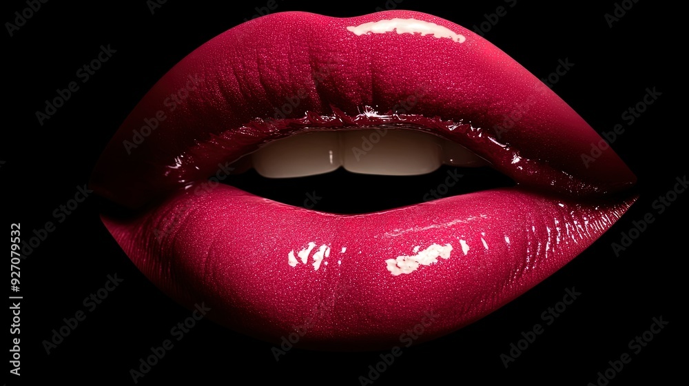 Striking High-Definition Close-Up of Glossy Bright Pink Lips: Perfect ...