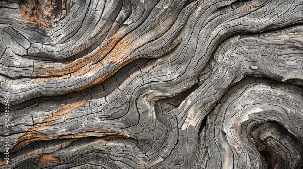 The image shows a close-up of the gnarled and twisted knots in a large ...