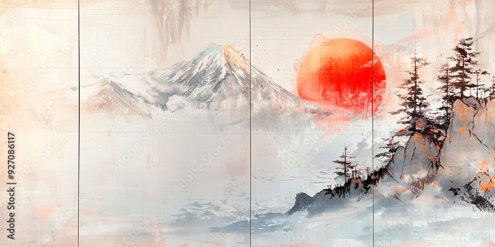 Traditional eastern art. Ink painting. Zen. ancient scroll. Fantasy ...