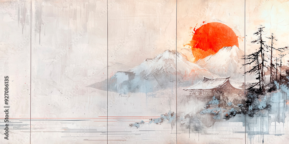 Traditional eastern art. Ink painting. Zen. ancient scroll. Fantasy ...