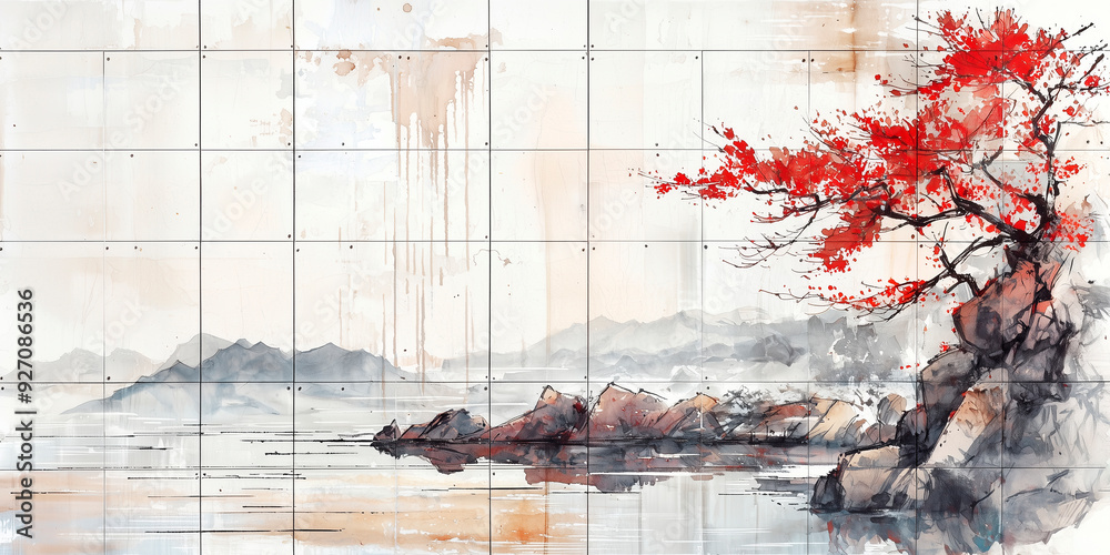 Traditional eastern art. Ink painting. Zen. ancient scroll. Fantasy ...