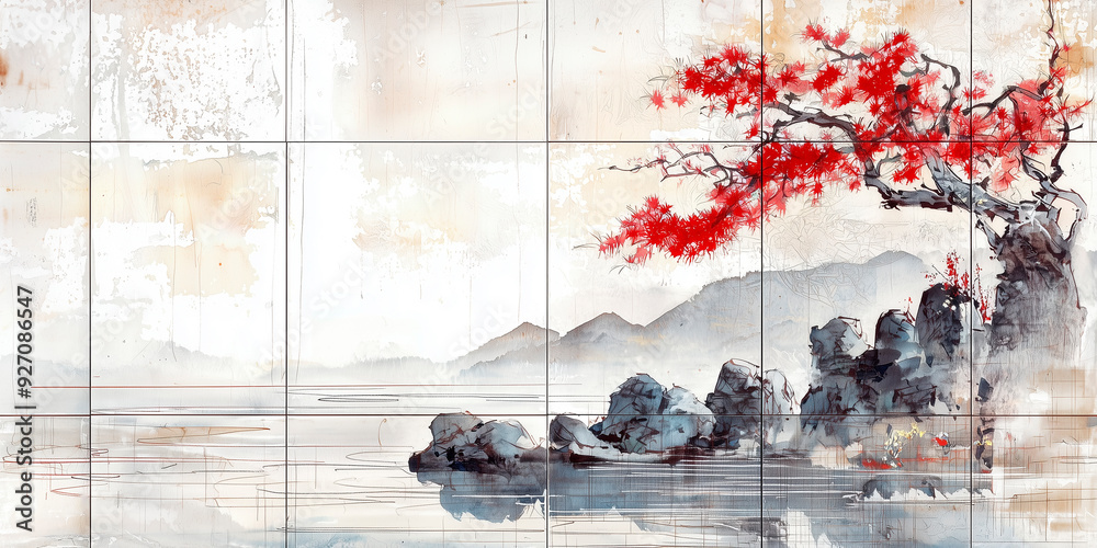 Traditional eastern art. Ink painting. Zen. ancient scroll. Fantasy ...