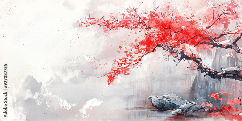 ภาพประกอบสต็อก Traditional eastern art. Ink painting. Zen. ancient ...