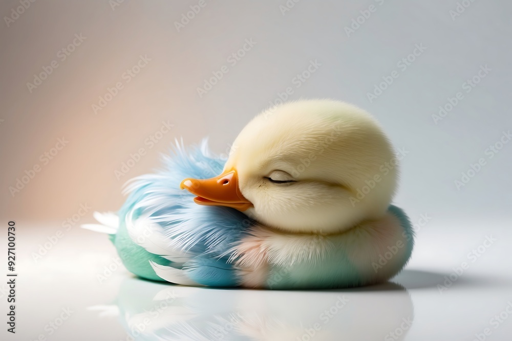 Cute Chibi Duck Sleeping On A Beautiful White Studio Background. Photos ...