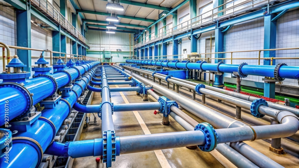 Water pipeline in a water treatment plant, pipeline, water, treatment ...