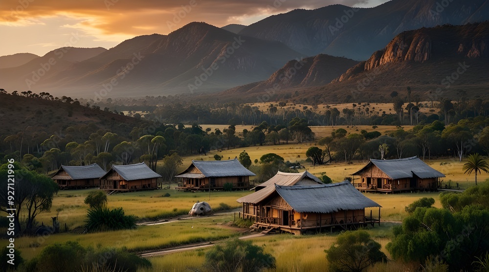 Mountain scenery with unique and aesthetic outback tribal houses ...