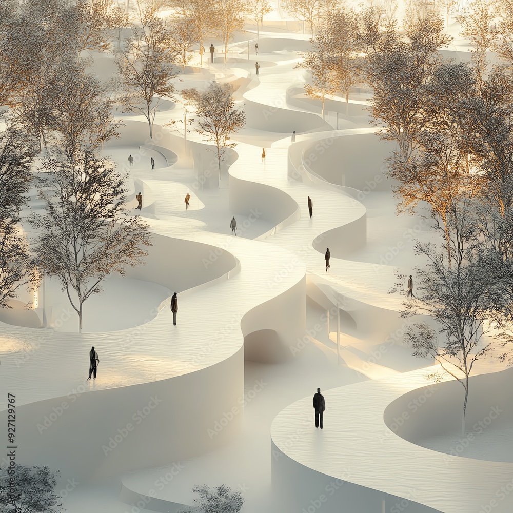Conceptual design of a public plaza with interactive art installations ...