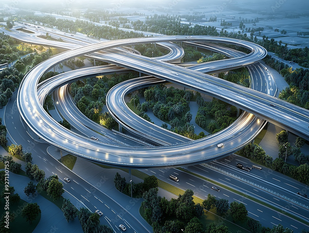 3D rendering of a highway interchange, highlighting the assembly of ...