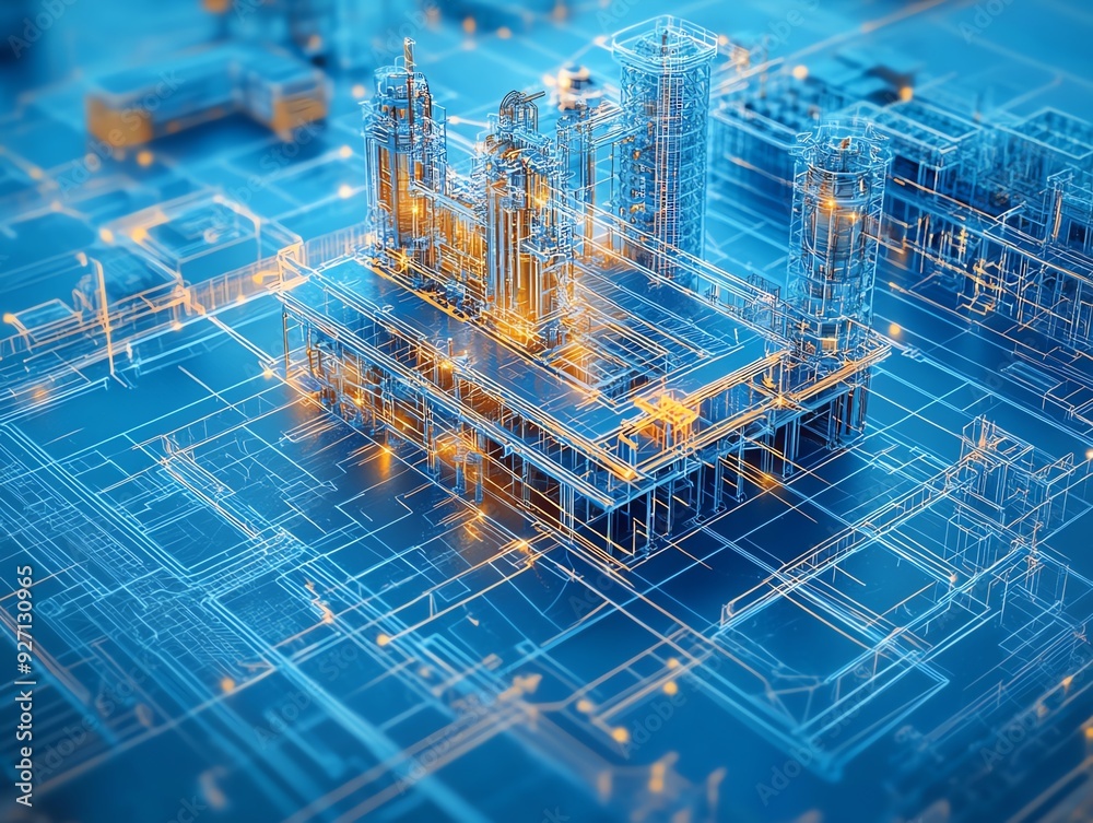Artistic blueprint of a modular construction site, focusing on the ...
