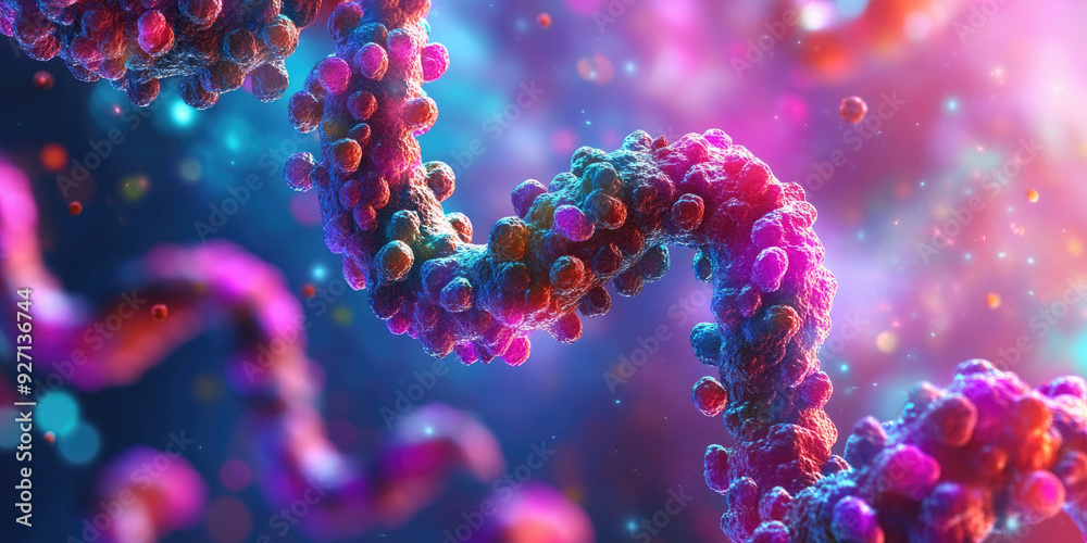 Microscopic view of a dangerous virus cell mutating with rna strands ...