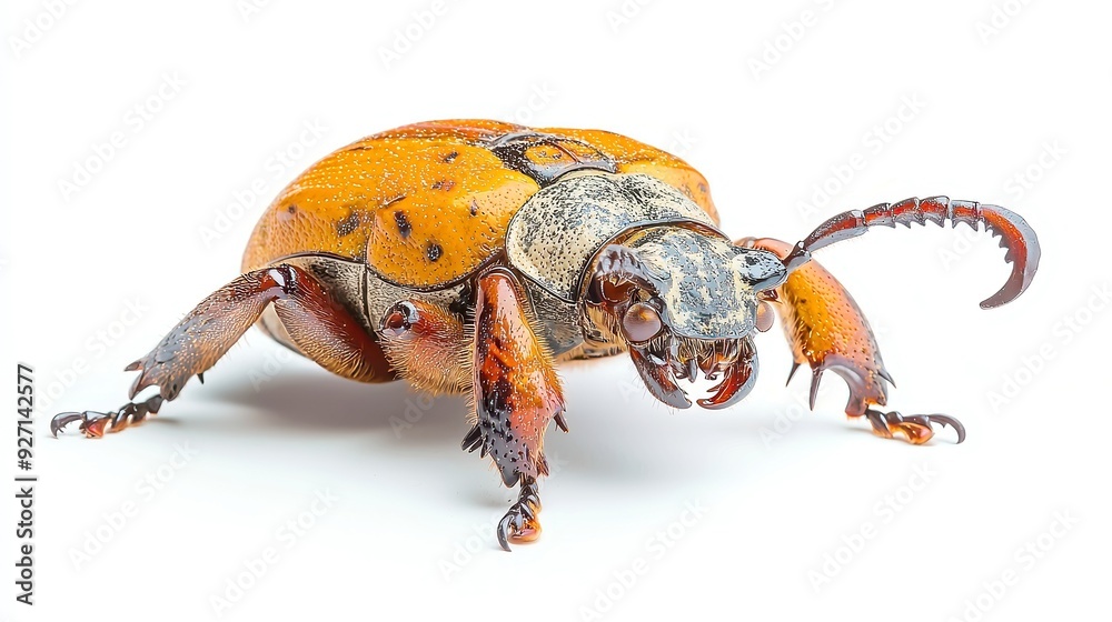 Atlas beetle specimen, male insect, vibrant coloration, distinct horn ...