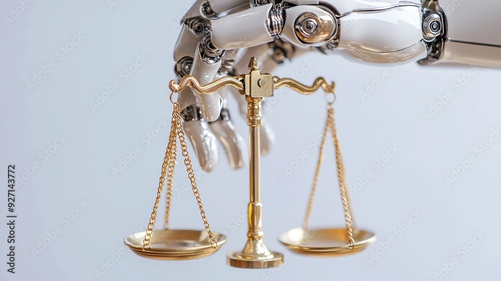 Robotic hand balancing legal scales, symbolizing the intersection of ...