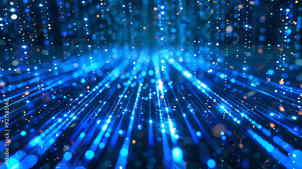 Futuristic Digital Data Network: High-Speed Fiber Optic Cables and Binary Code Visualization for ...