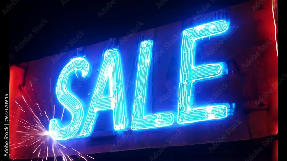Animation of the neon sign "Super sale". A flickering sign, a blue neon ...