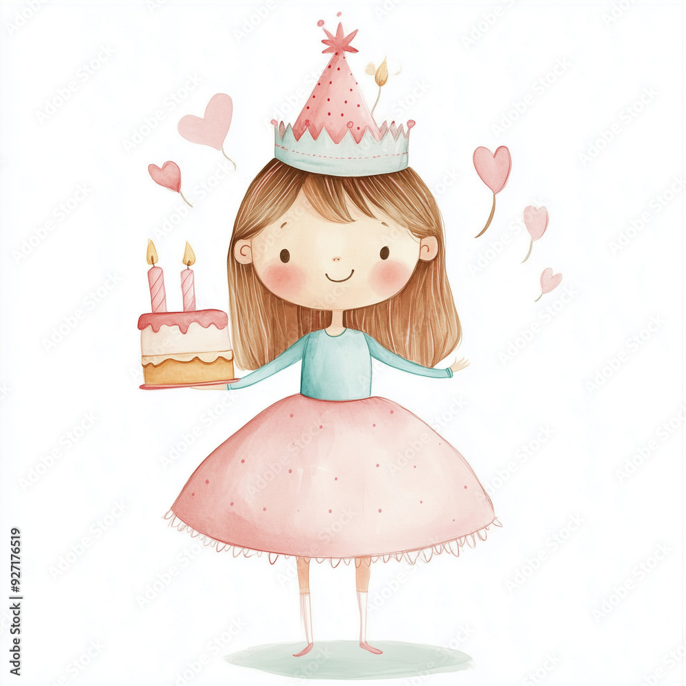 cute clipart style Illustration of a princess, on her birthday, clean ...
