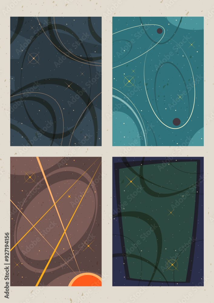 Vector Templates for Retro Style Cosmic Posters, Covers, Illustrations ...