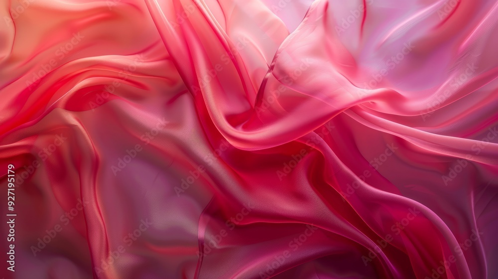 Abstract background featuring semi-transparent red silk fabric with ...