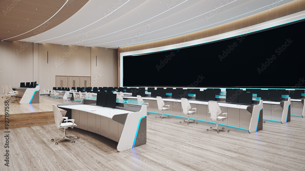 Modern high tech command center. Headquarters of the army command ...