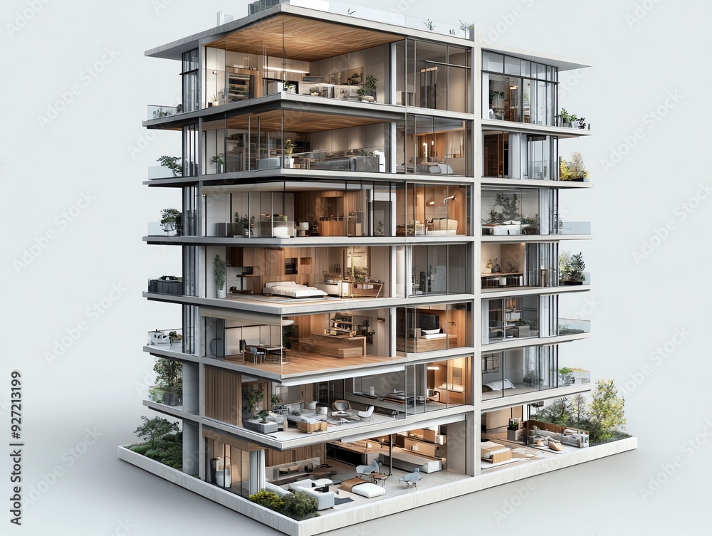 Crosssectional design of an urban mixeduse tower, illustrating the ...